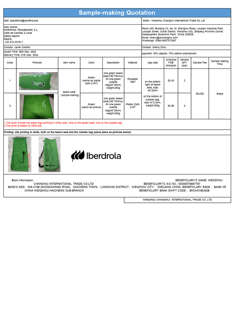 Sample-Making Quotation-Beach Seat | PDF