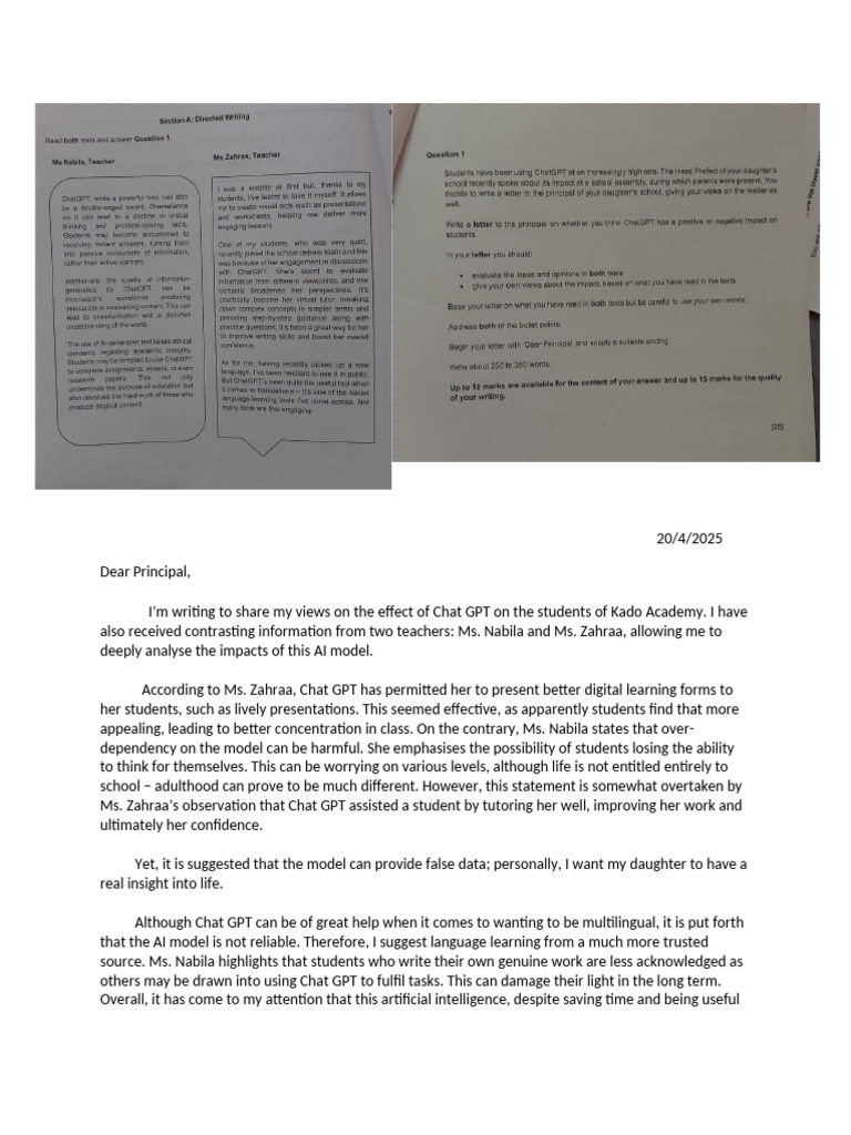 Cambridge o Level Directed Writing: Formal Letter | PDF