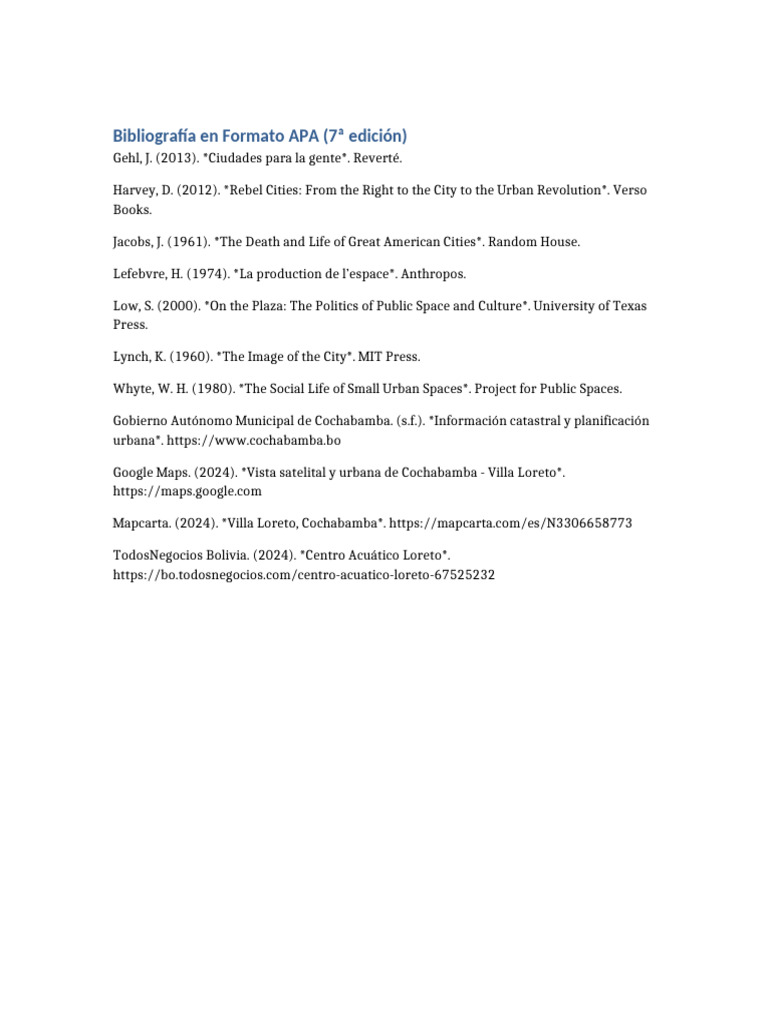 Bibliografía Espacio Público APA | PDF
