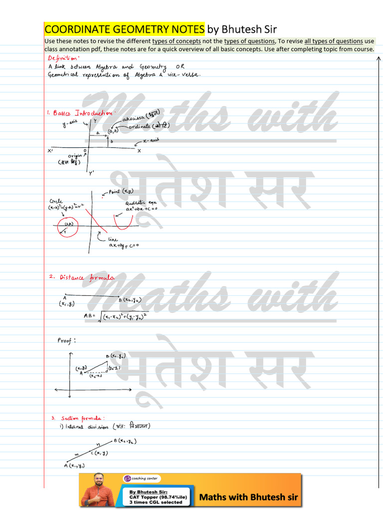 Cordinate Geometry Notes | PDF