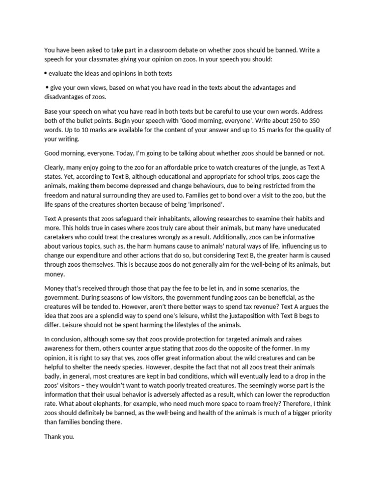 Should Zoos Be Banned? A Debate Speech | PDF | Zoo