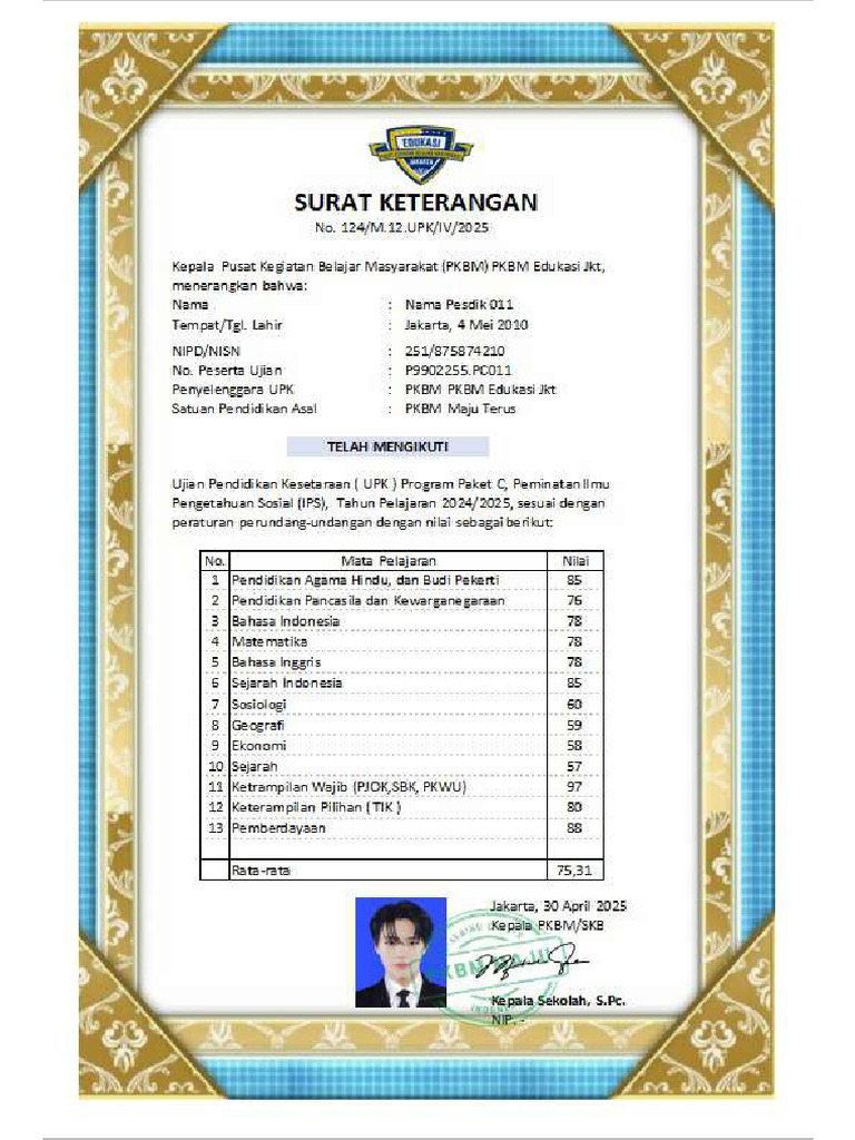 Contoh Suket Hasil Upk..final | PDF