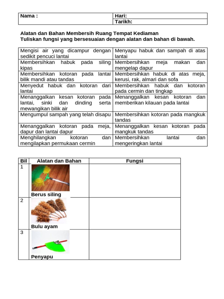Alatan dan Bahan Membersih Ruang Tempat Kediaman | PDF
