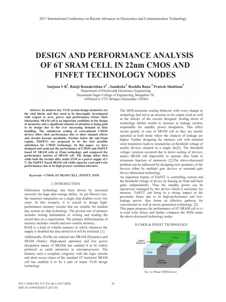 Design and Performance Analysis of 6T SRAM Cell in 22nm CMOS and FINFET ...
