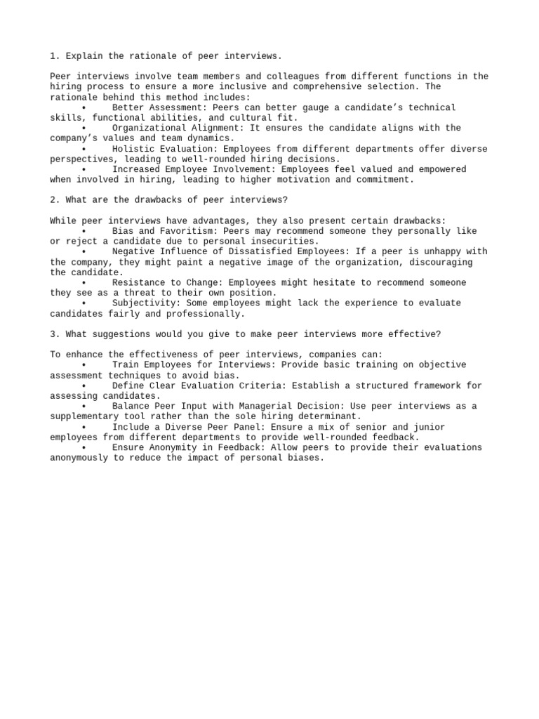 Peer Interviews: Benefits and Drawbacks | PDF