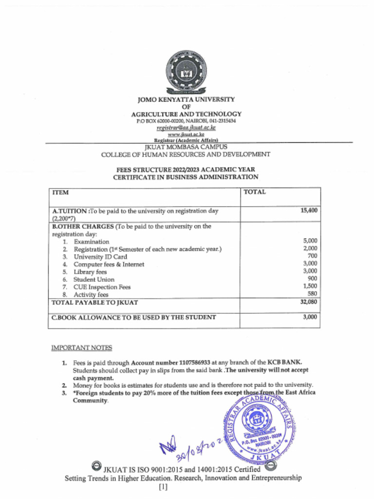 New Students Fees Structures From Sept 2022 Intake | PDF
