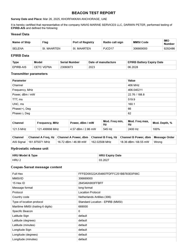 Navig Marine EPIRB-AIS Test Report | PDF | Electronics | Radio