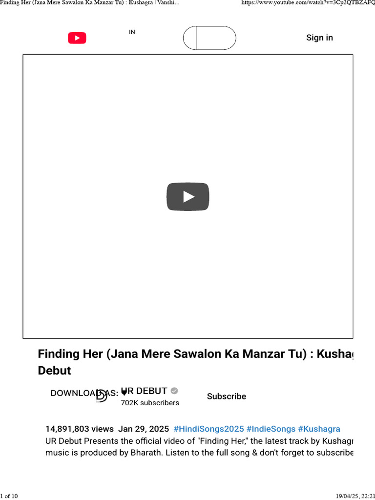 Finding Her (Jana Mere Sawalon Ka Manzar Tu) - Kushagra - Vanshika Kashyap - Bharath - UR Debut ...