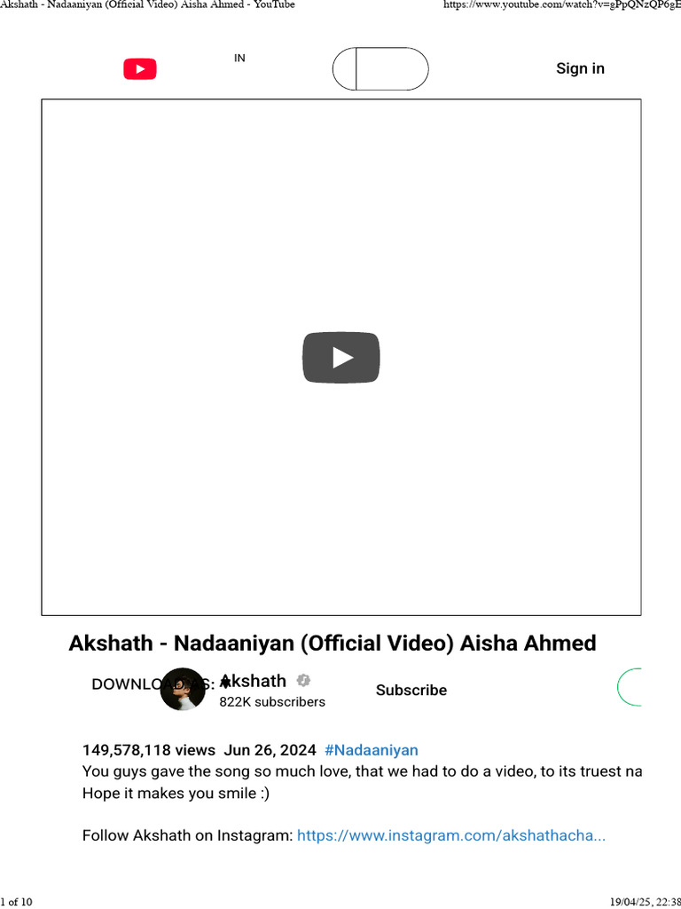 Akshath - Nadaaniyan (Official Video) Aisha Ahmed - YouTube | PDF
