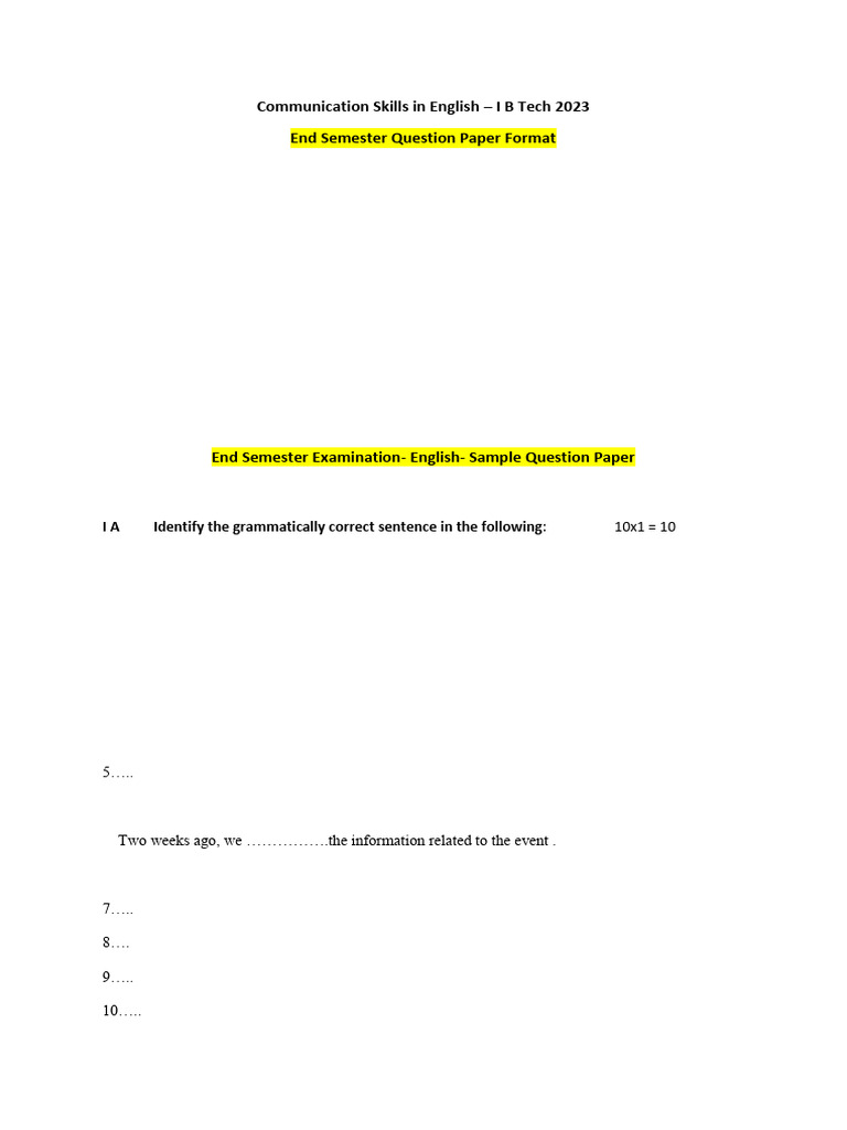 End Sem QP Format and Sample QP - Communication Skills in English | PDF | Privacy | Surveillance