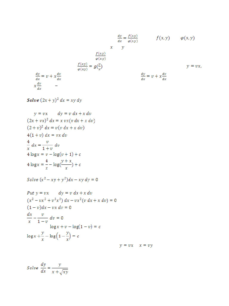 1.6 Differential Equations With Homogeneous Coefficients | PDF