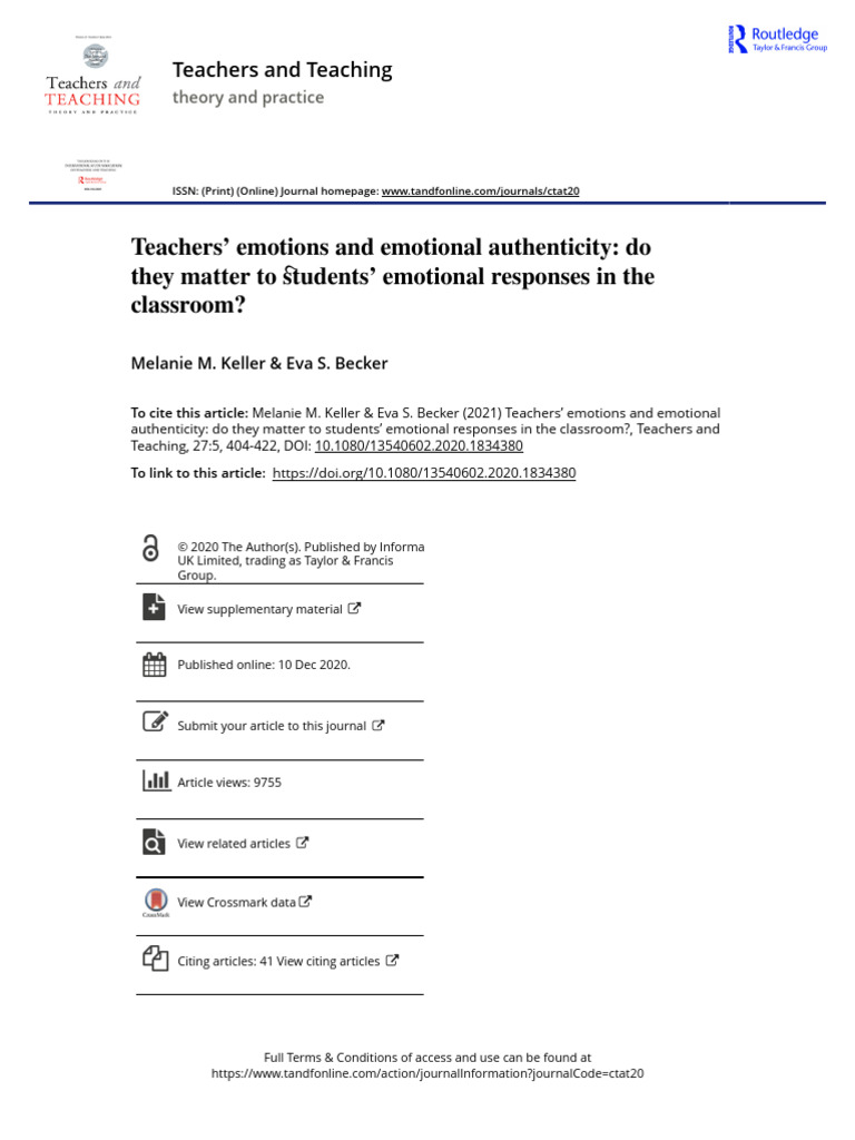 Teachers Emotions and Emotional Authenticity Do They Matter To Students ...