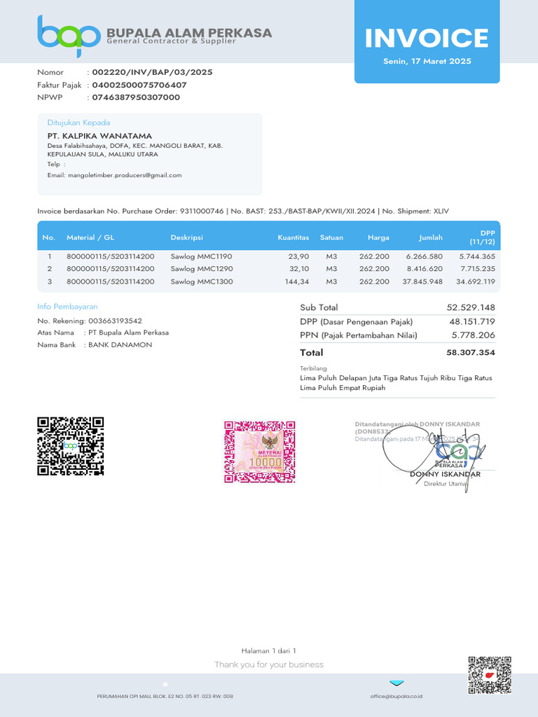 Invoice PT Bupala Alam Perkasa | PDF