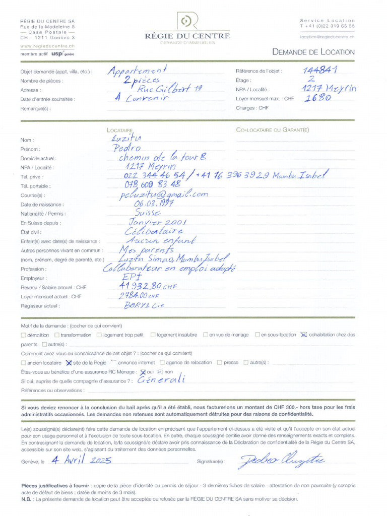 Formulaire Regie Du Centre Copie | PDF