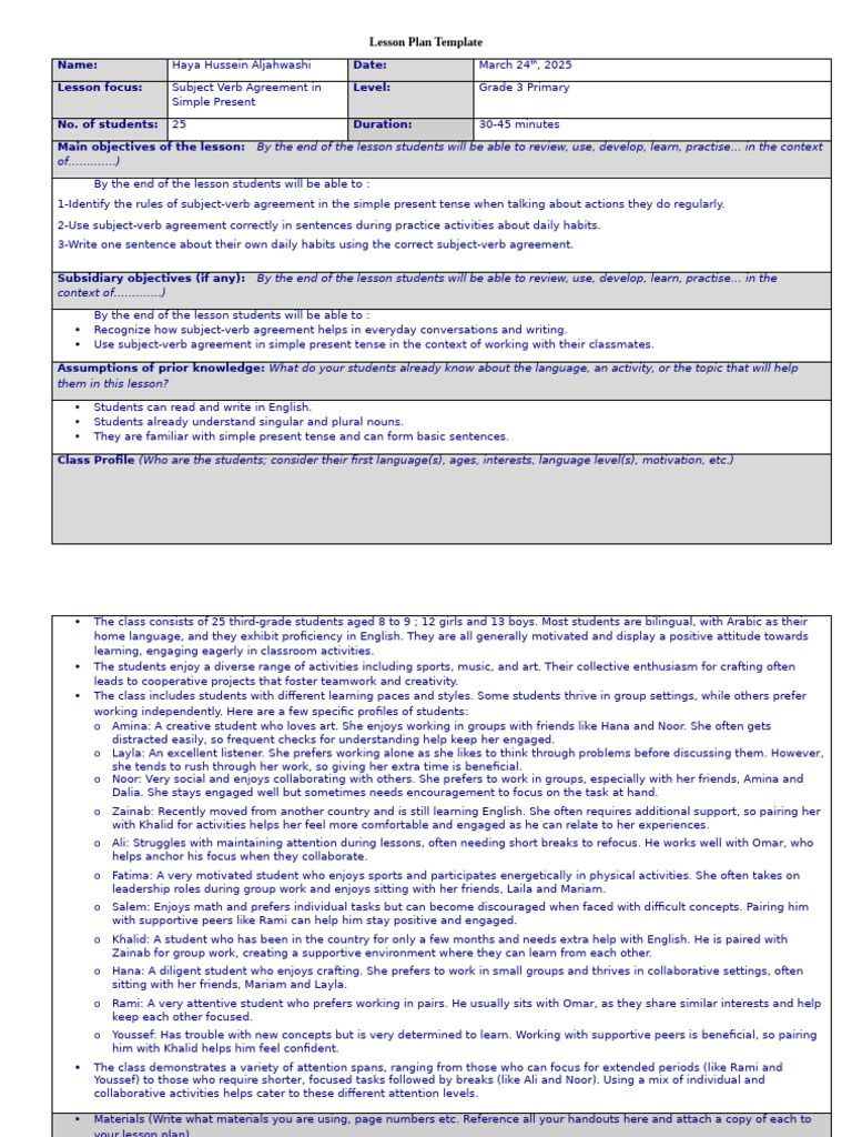 Lesson Plan Assignment - Classroom Management Updated Spring 2025 | PDF ...