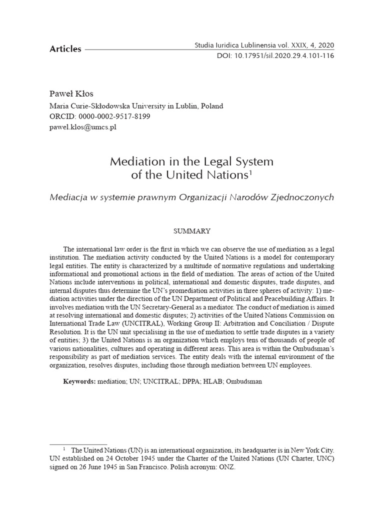 Mediation in The Legal System of The United Nations | PDF | Mediation ...