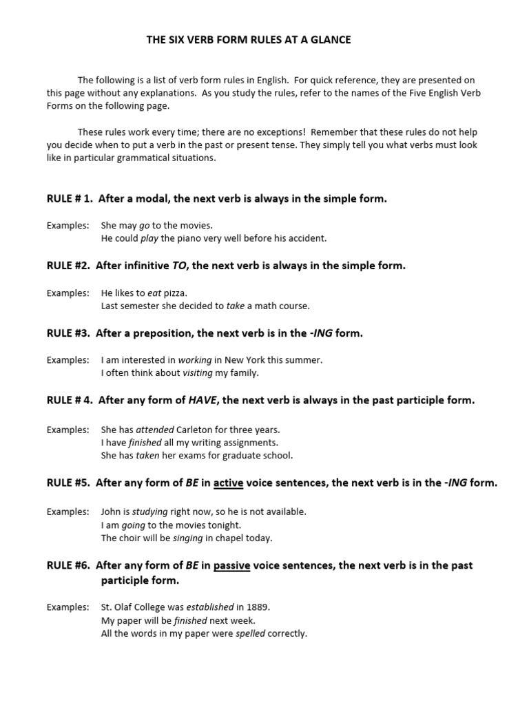 VERBS Six Verb Form Rules | PDF