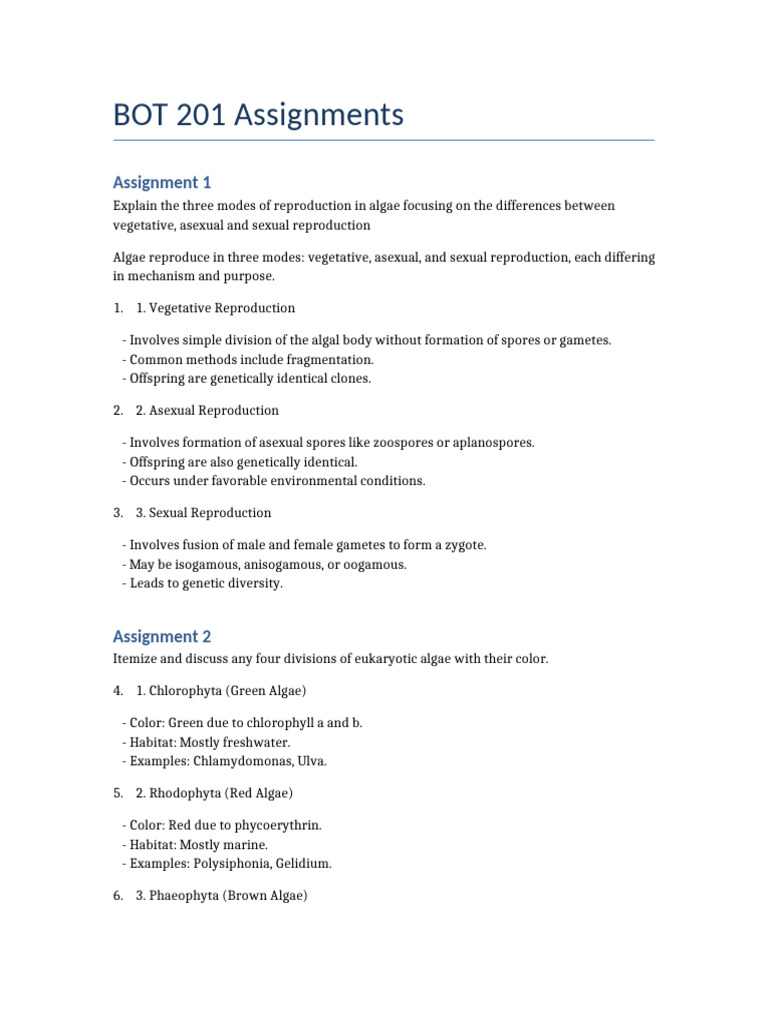 BOT 201 Assignments | PDF
