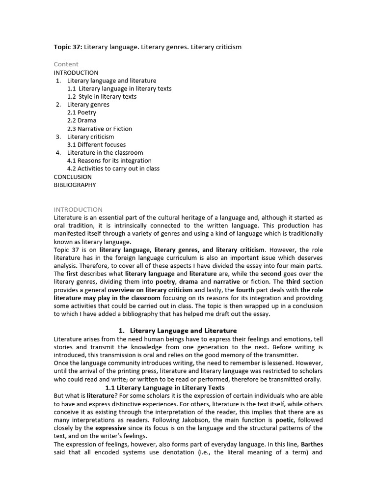 Understanding Literary Language and Genres | PDF | Poetry | Genre