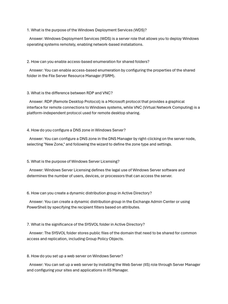 500 Interview Questions and Answers For Windows Admin | PDF | Active ...