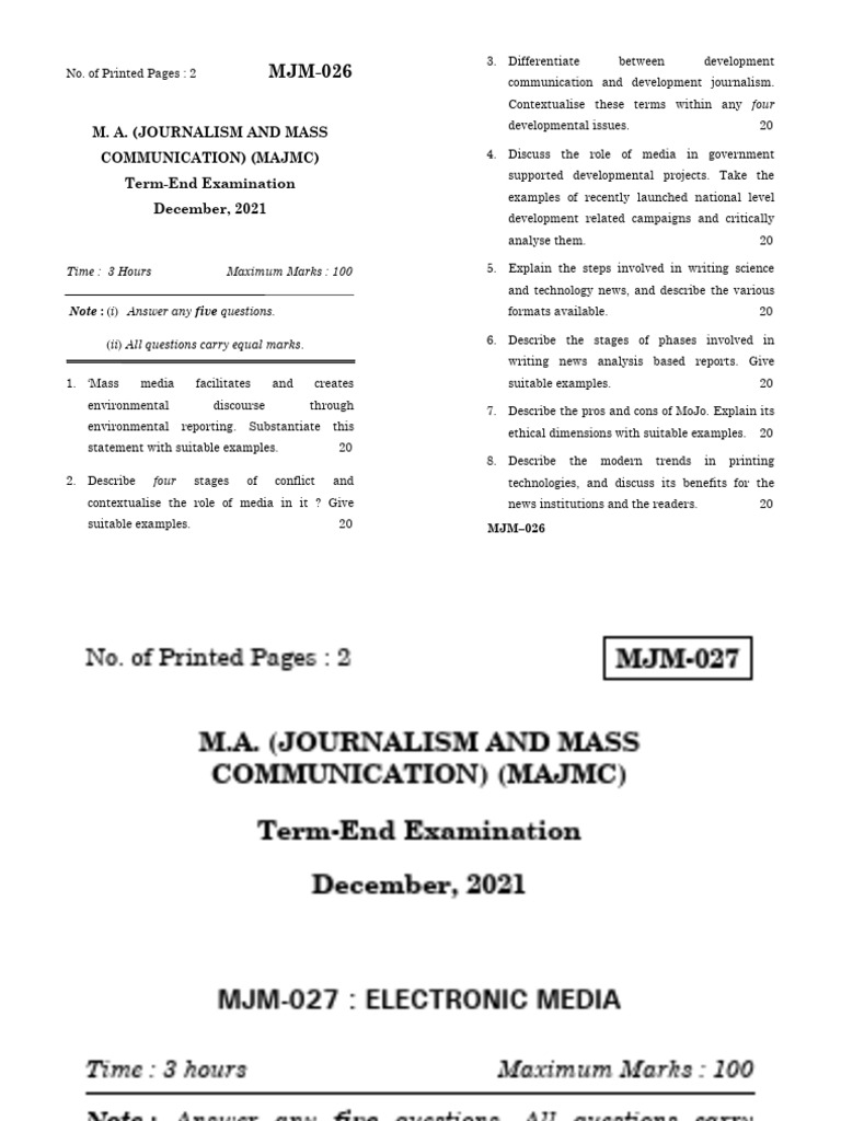 MAJMC TEE Past Questions - Year 2 (December 2021 - June 2021) | PDF | Variance | Mass Media