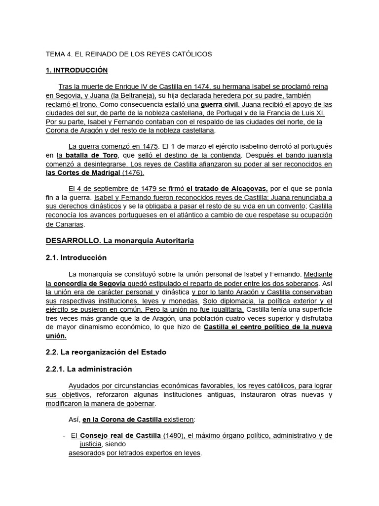 Los Reyes Cátolicos (Tema 4) | PDF | Cristobal colon