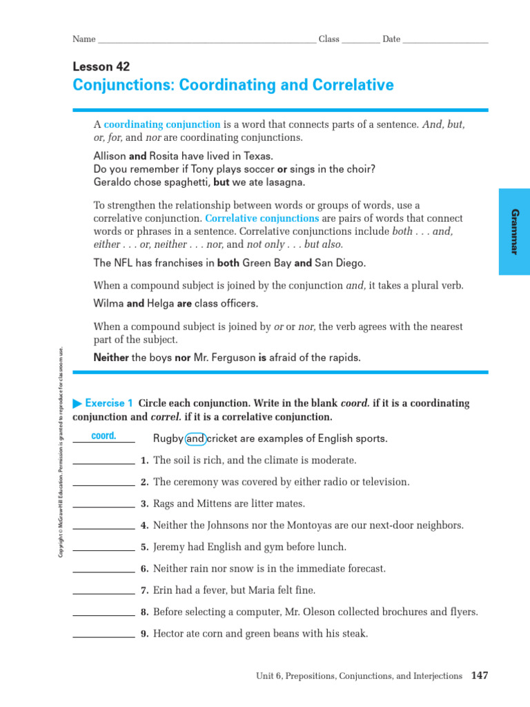 Conjunctions Coordinating and Correlative | PDF | Language Mechanics | Syntax