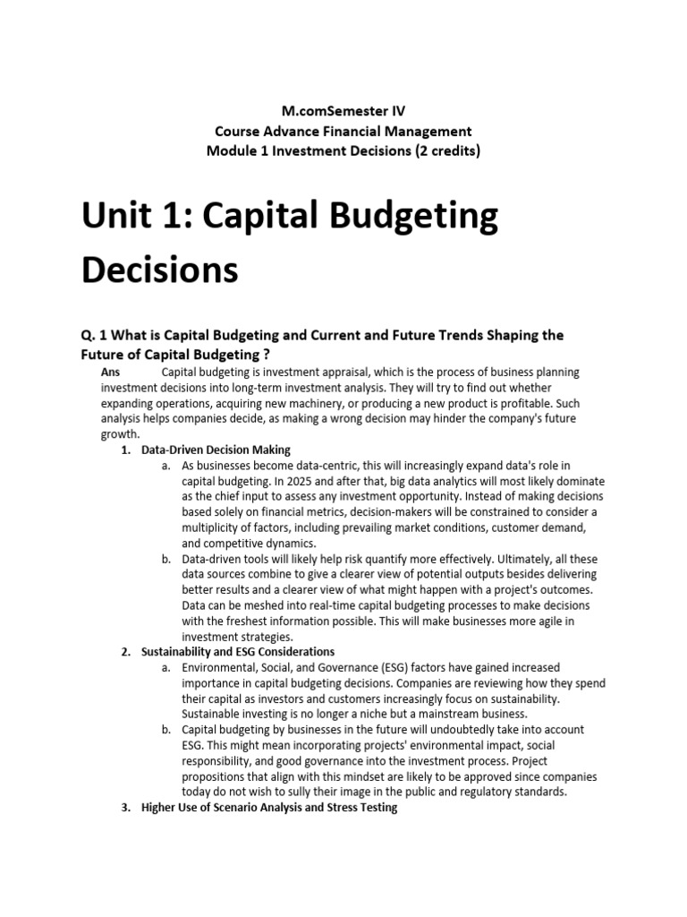 1 - Module 1 AFA - Unit I Capital Budgeting Notes | PDF | Internal Rate ...