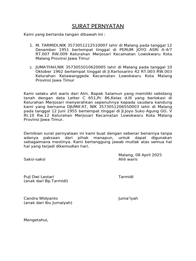 Surat Pernyataan New | PDF