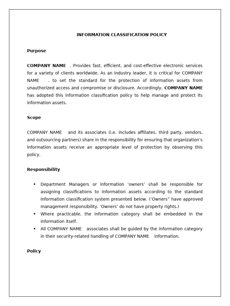 Information Classification Policy | PDF | Classified Information ...