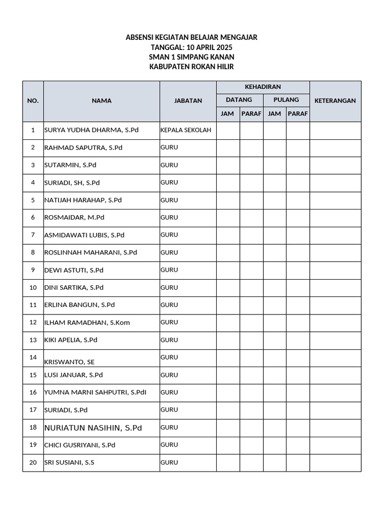 Format Absensi | PDF