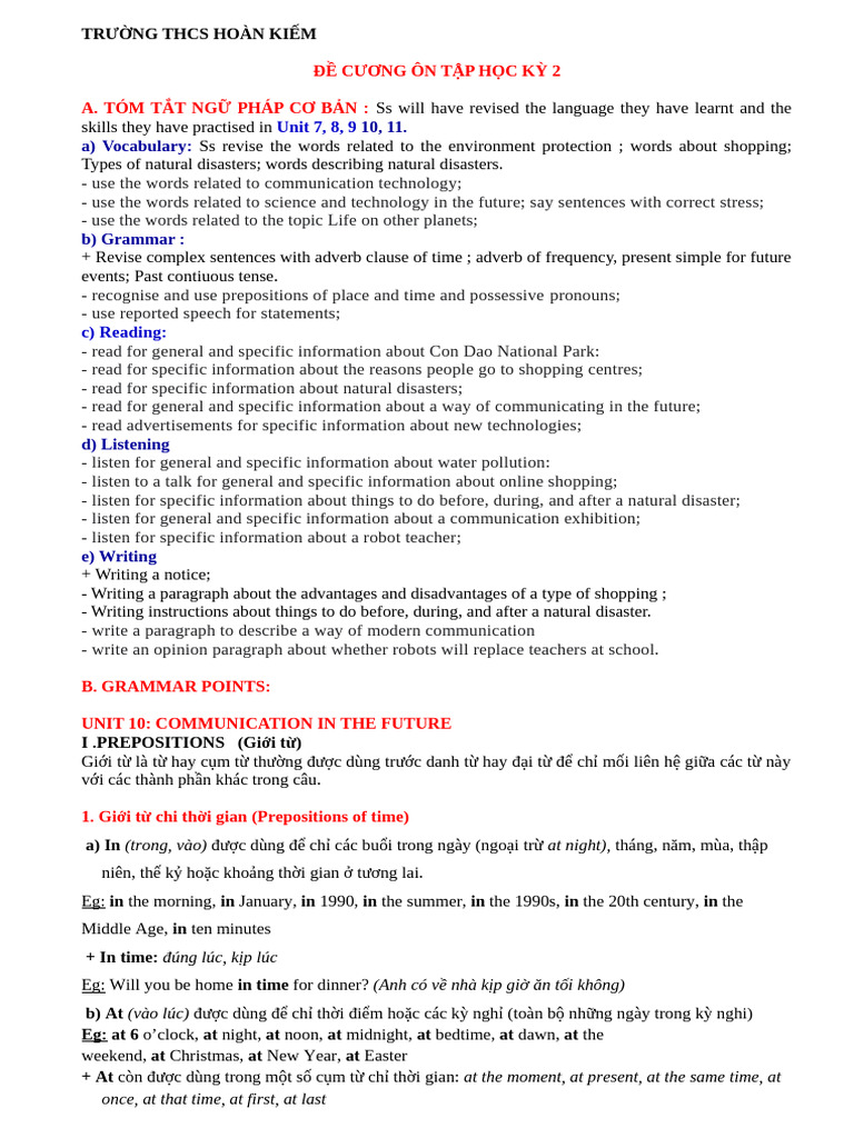 De Cuong On Tap HK-2 - Môn Anh 8 | PDF