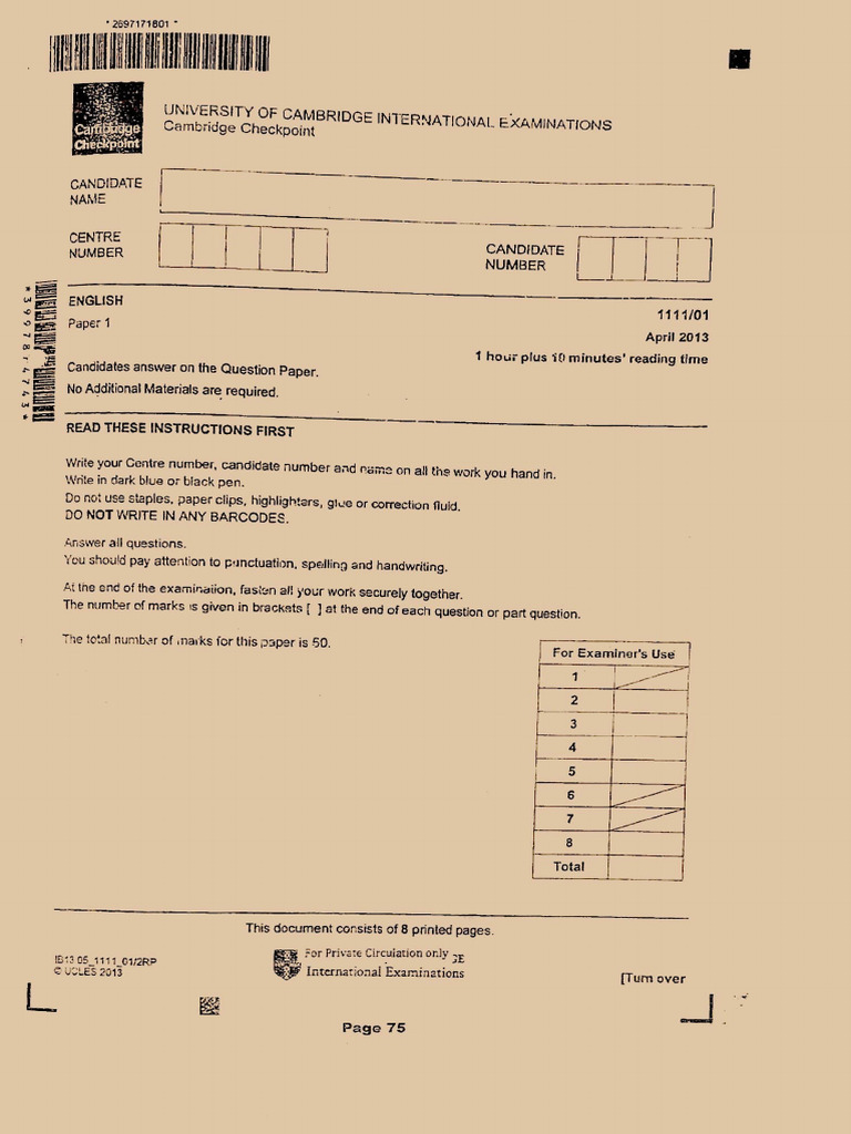 English Past Paper April 2013 | PDF