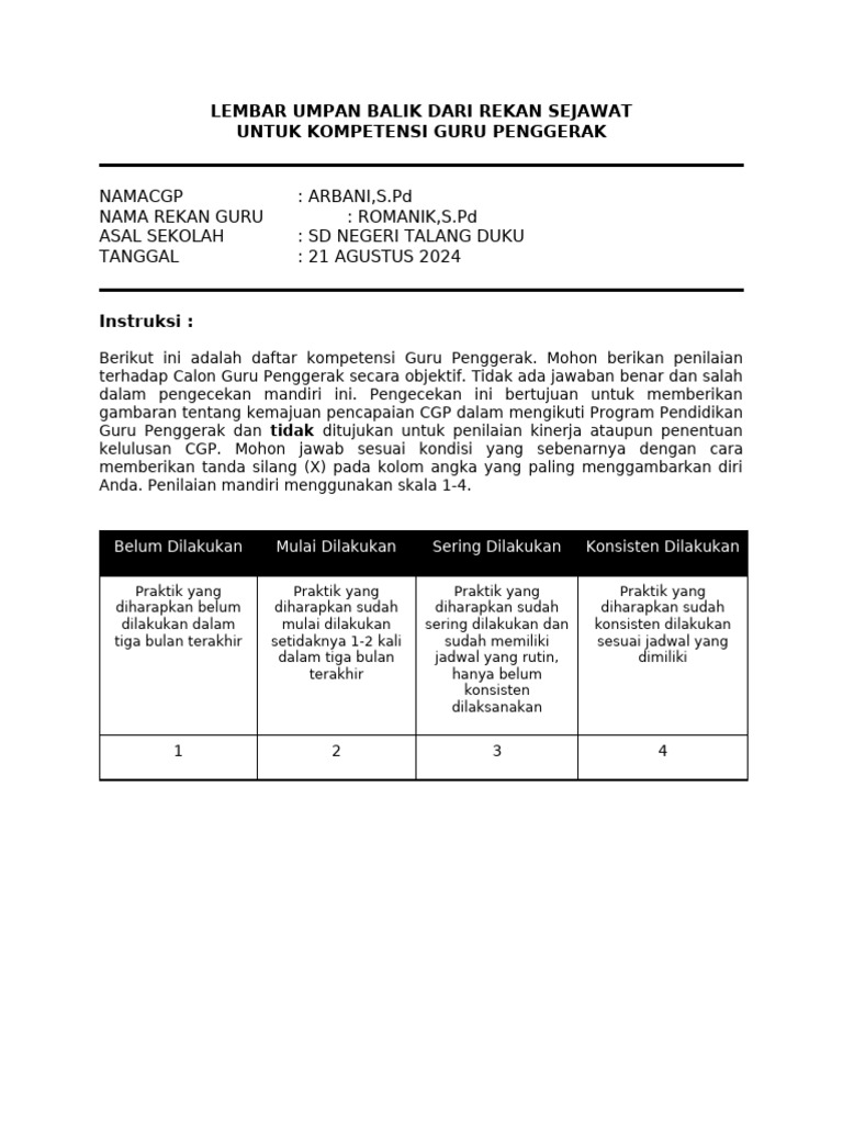 OK Lembar Umpan Balik Dari Rekan Sejawat - A5 FINAL 150522 | PDF