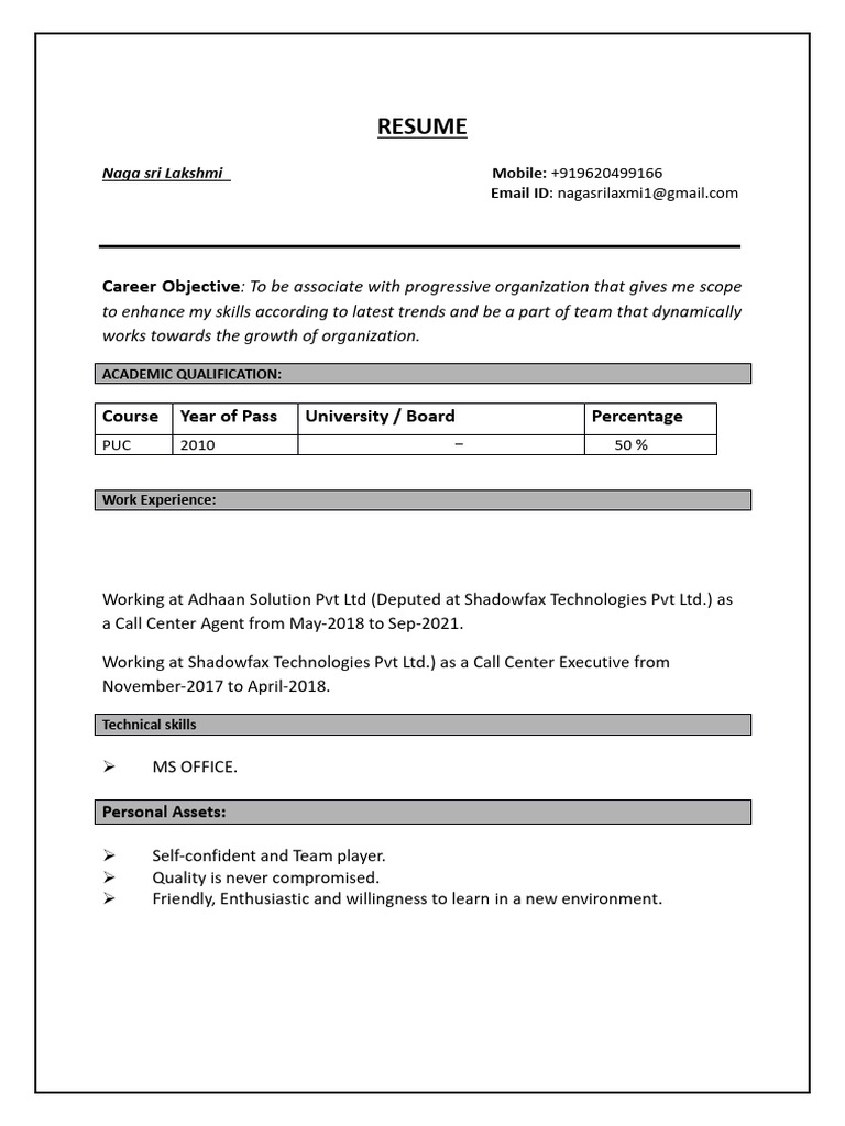 Naga Sri Lakshmi's Resume | PDF