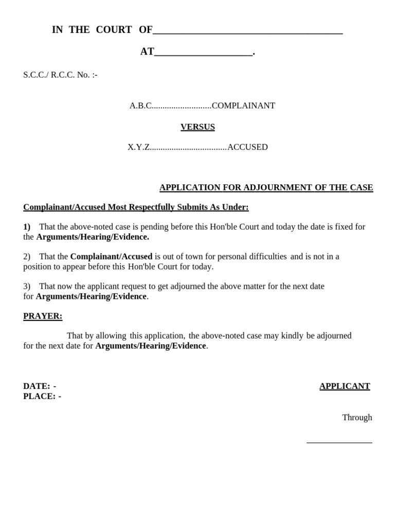 Adjournment Application Format | PDF