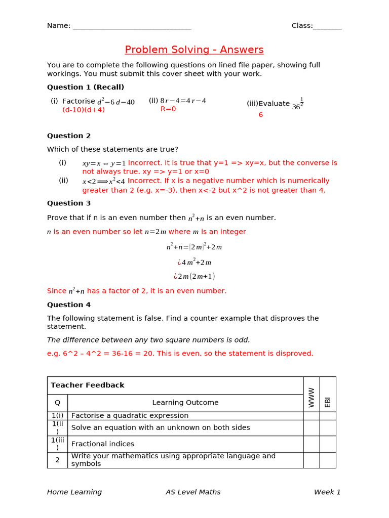 Week 1 Problem Solving Answers | PDF