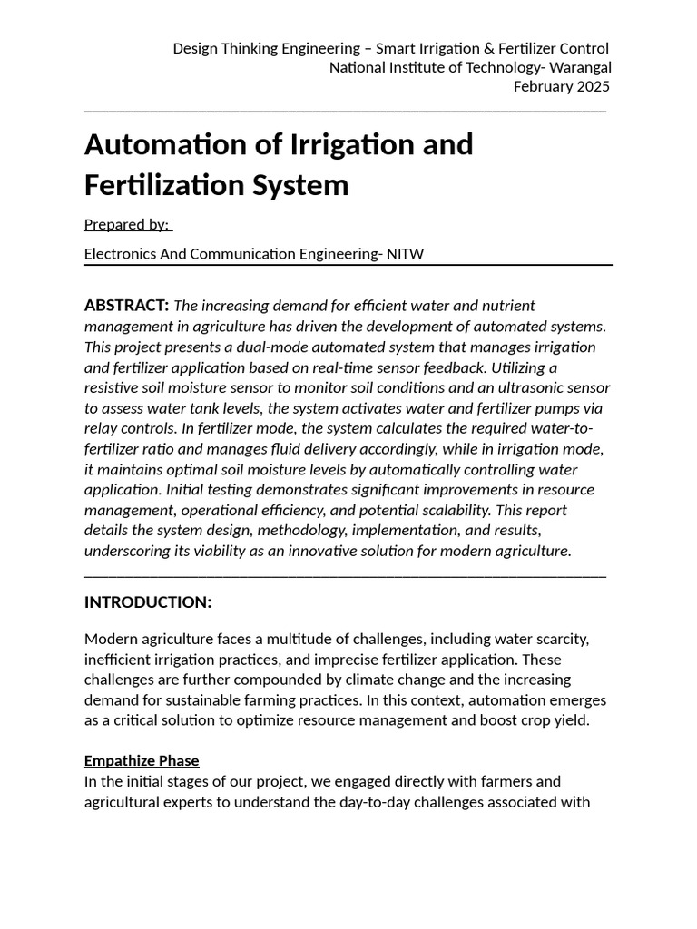 Automation of Irrigation and Fertilization System | PDF | Agriculture ...