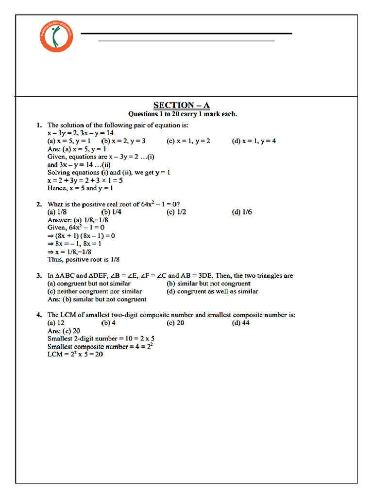 CLASS X-MATH-ANS-SAMPLE PAPER-6 | PDF
