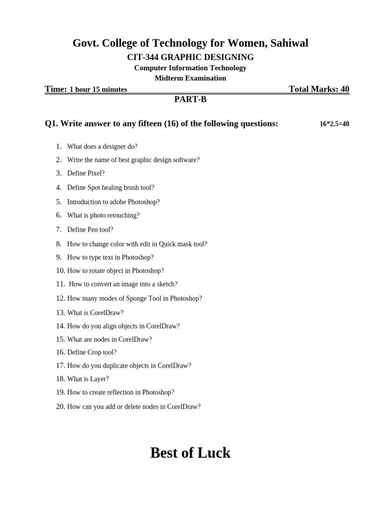 Graphic Design Midterm Exam Questions | PDF