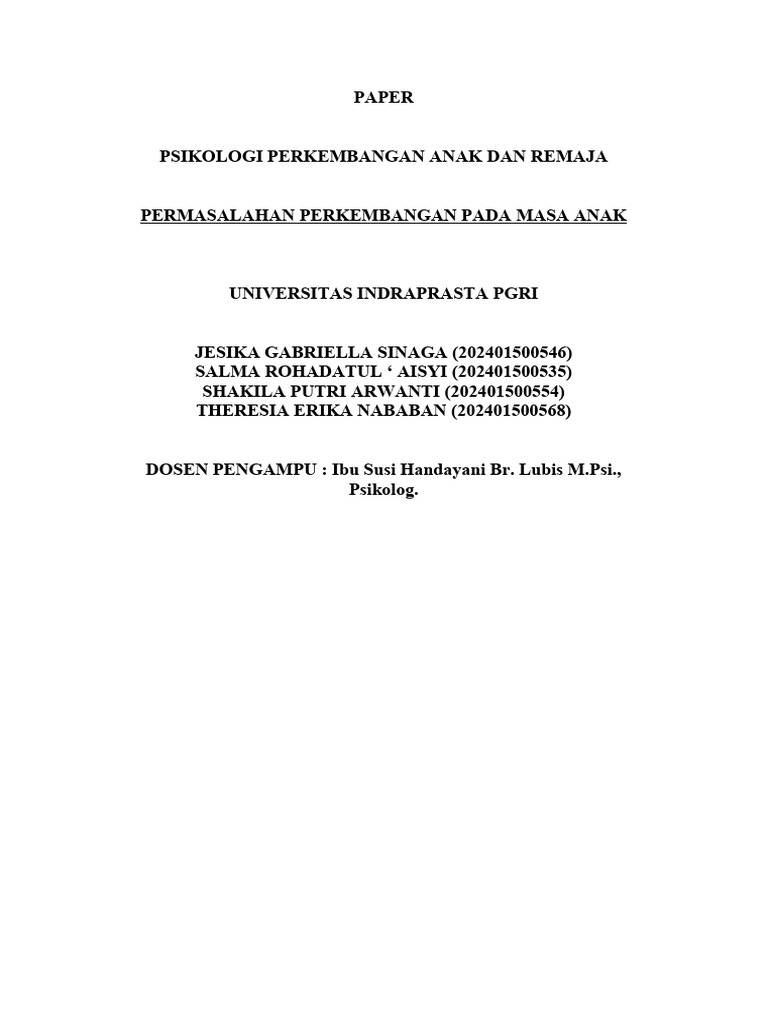 Paper Psi Perkembangan Anak Dan Remaja - Kelompok 5 | PDF
