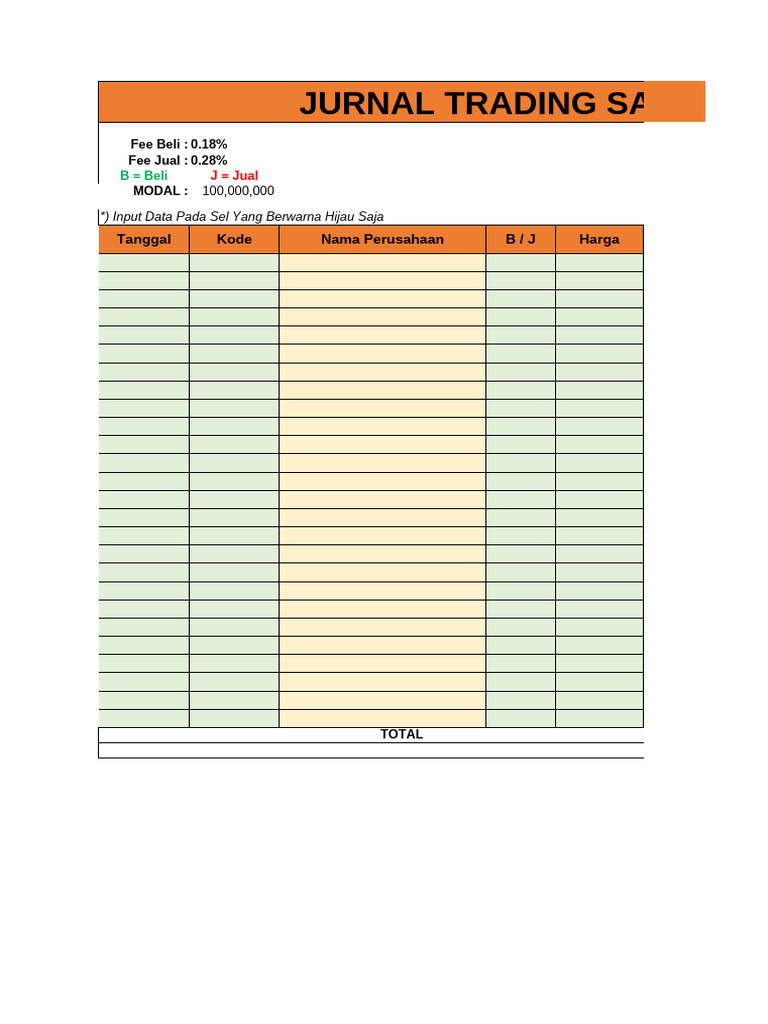 Jurnal Trading Saham Excel Template | PDF