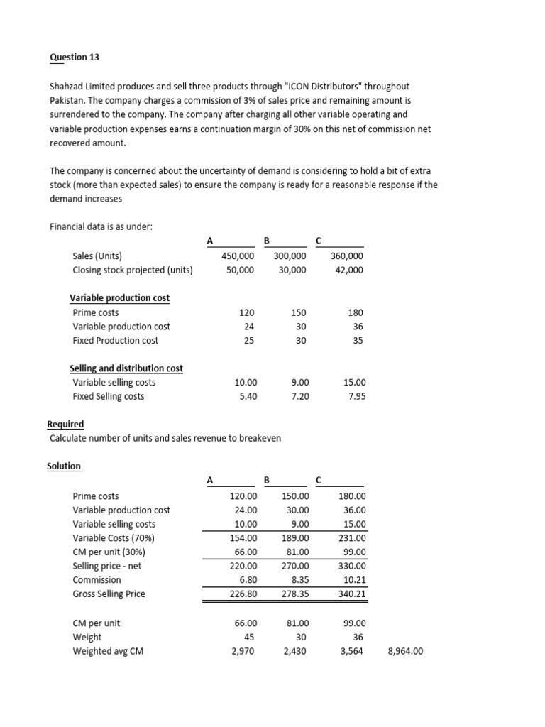 14th Homework - Allocation of FOH in Break Even | PDF | Economics | Business