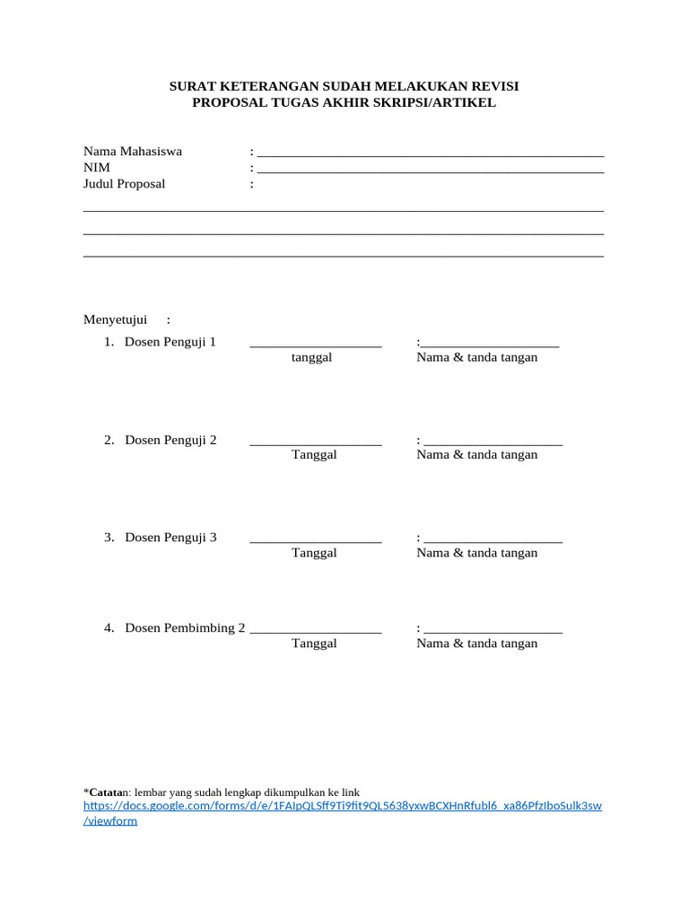 FORM-KETERANGAN SUDAH MELAKUKAN REVISI UJIAN SEMPRO (1) | PDF