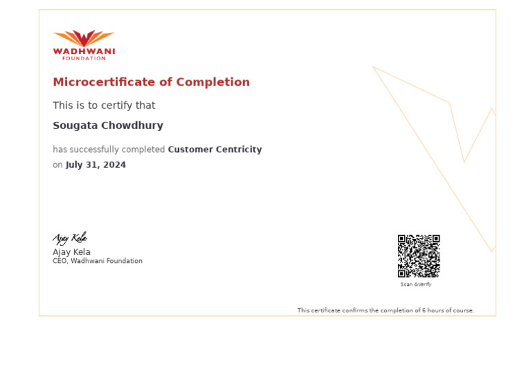 Wadhwani Foundation Certificate | PDF