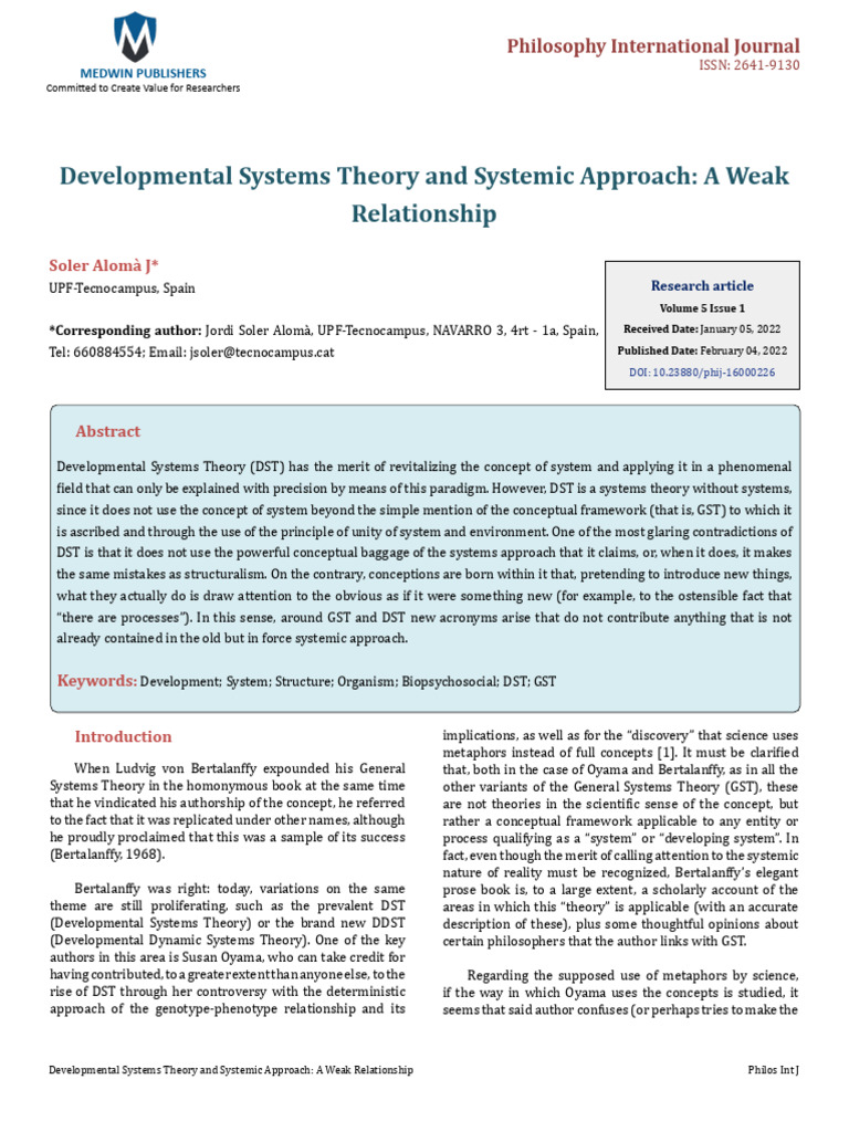 Developmental Systems Theory Analysis | PDF | System | Systems Theory
