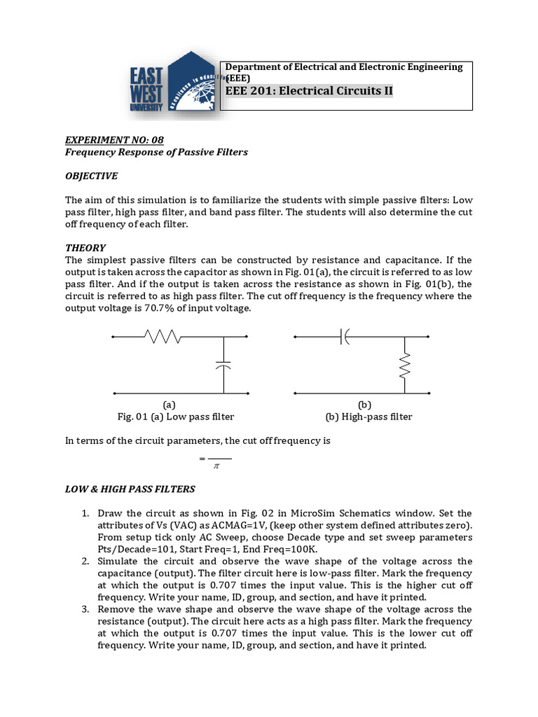 Experiment 8 Frequency Response of Passive Filters | PDF | Electronic ...