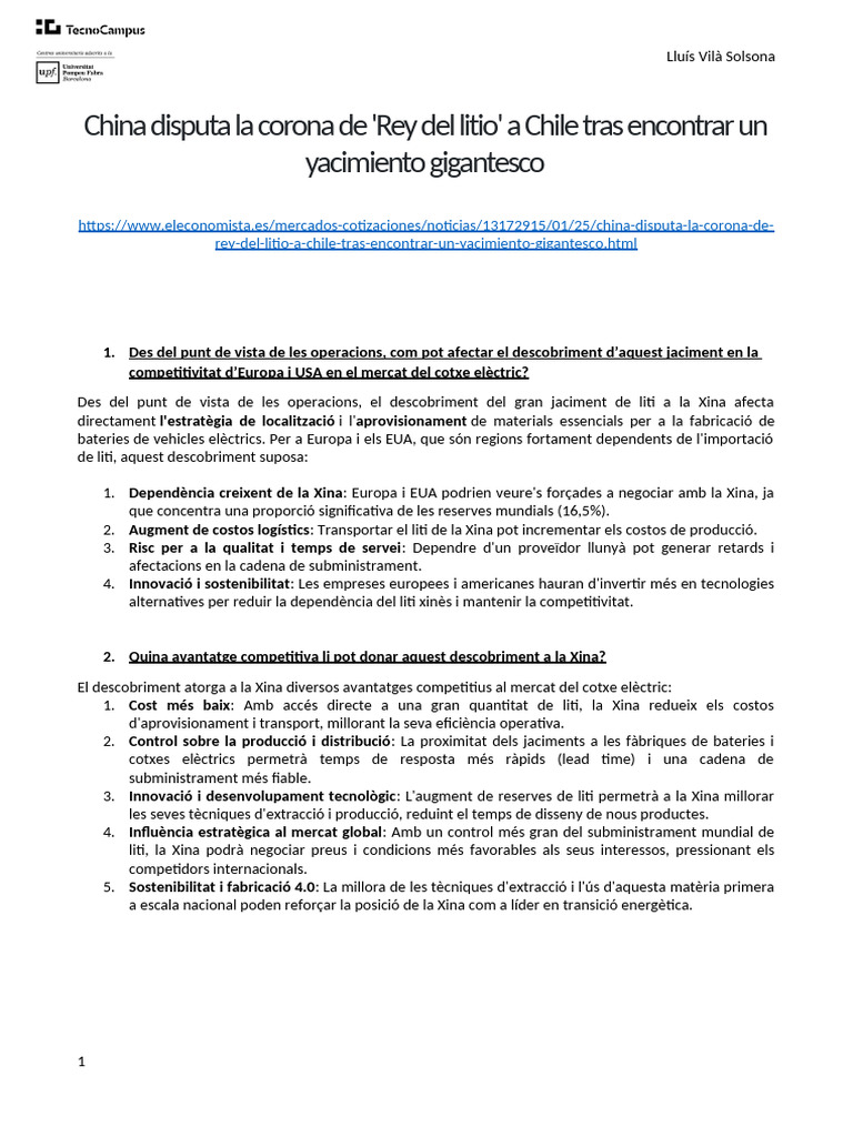 Cas 1 Xina I El Liti | PDF