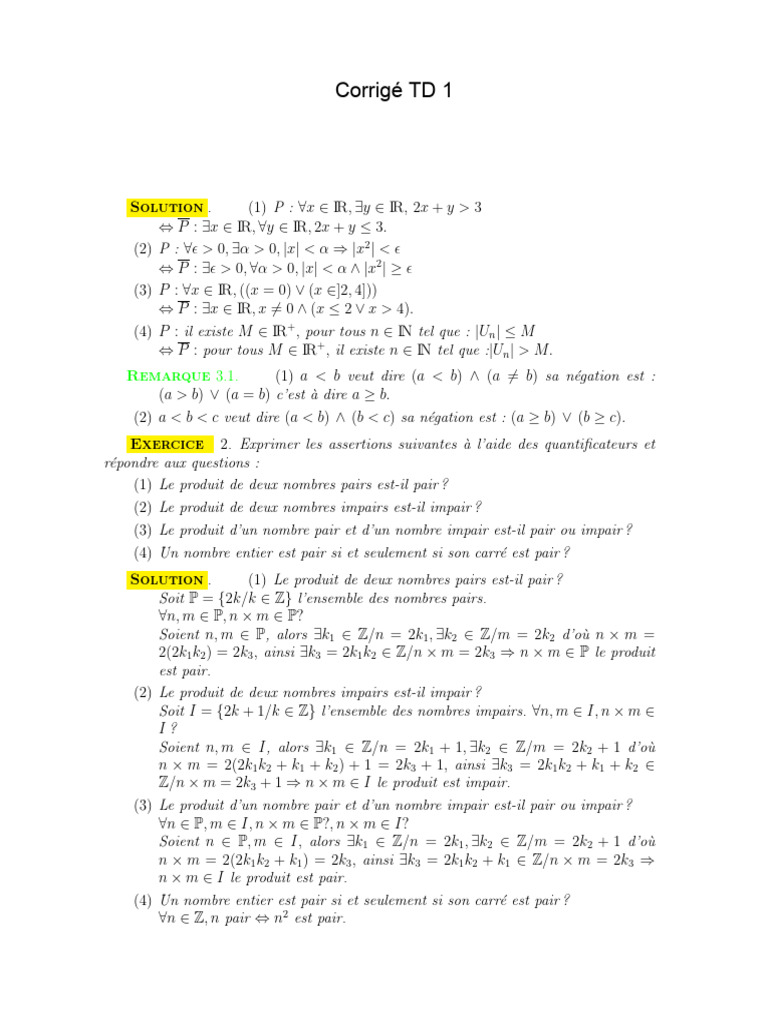Exercices corrigés sur les quantificateurs | PDF | Logique | Logique mathématique