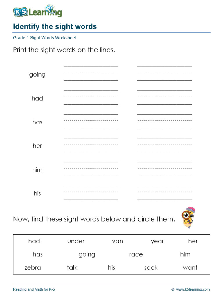 Grade 1 Identify Sight Words Ob4 | PDF